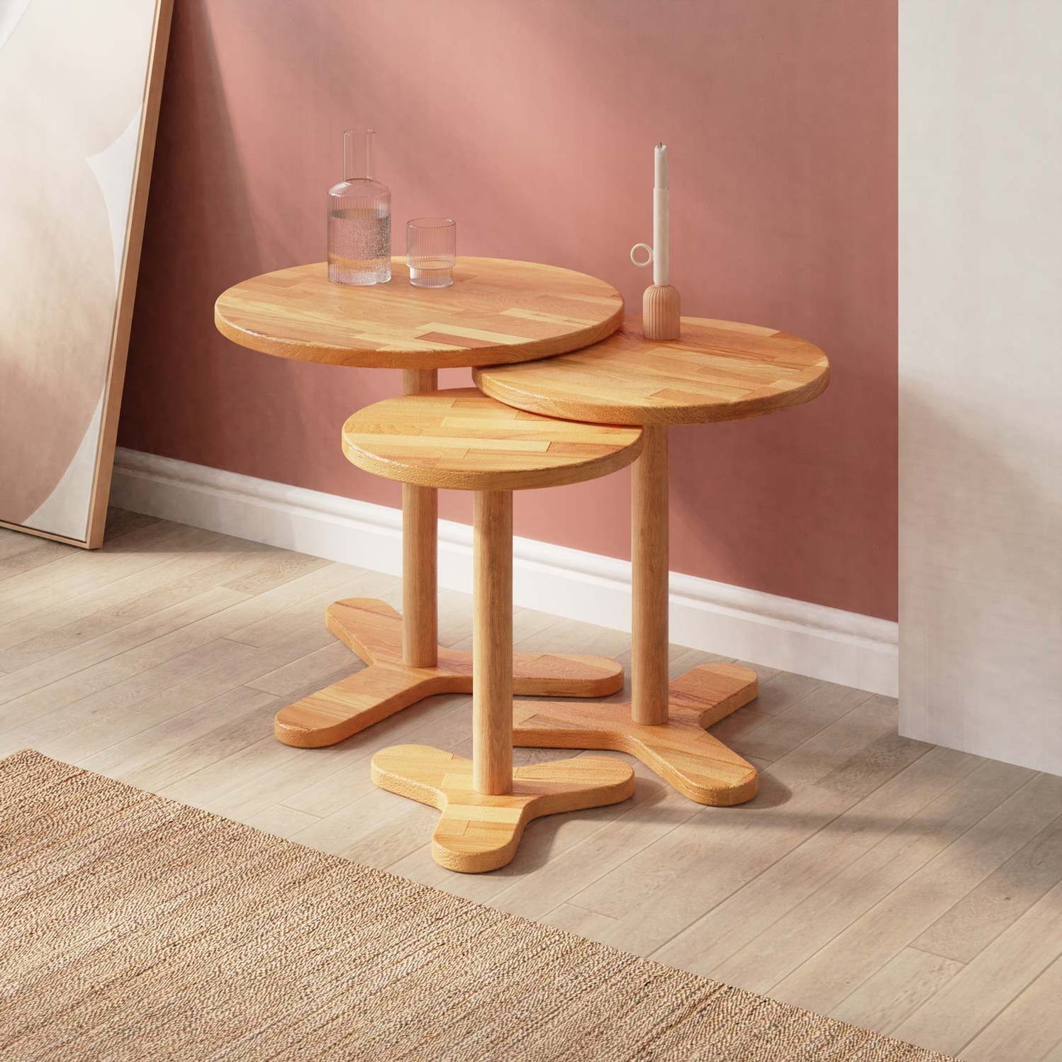 Round Wood Side Table Set – 3 Pieces