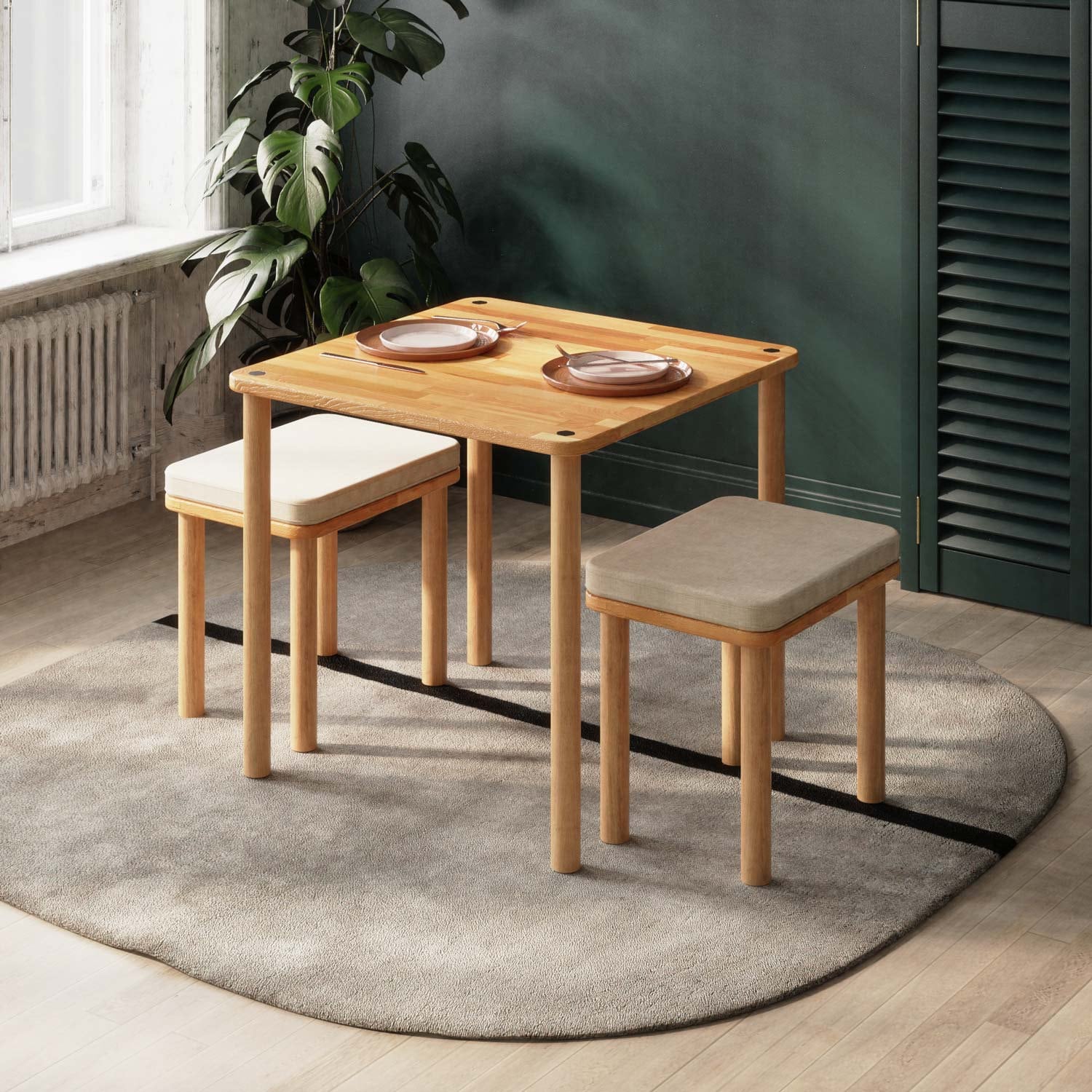 Square Dining Table with Bench – Modern Wood